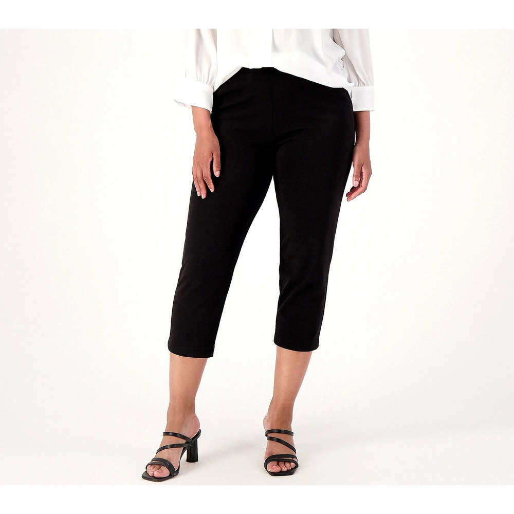 Susan Graver Lk Fusion Pull-On Crop Pants- Black, Tal… - Gem